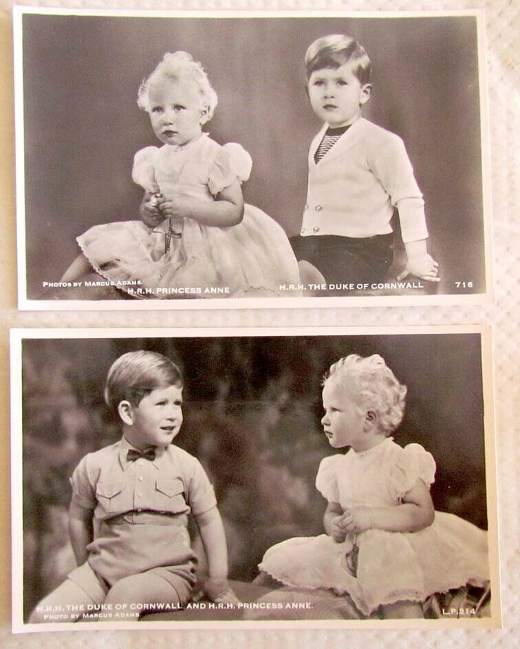 2 VINTAGE RPPC PHOTO POSTCARDS BRITISH ROYAL PRINCESS ANNE & DUKE OF C ...