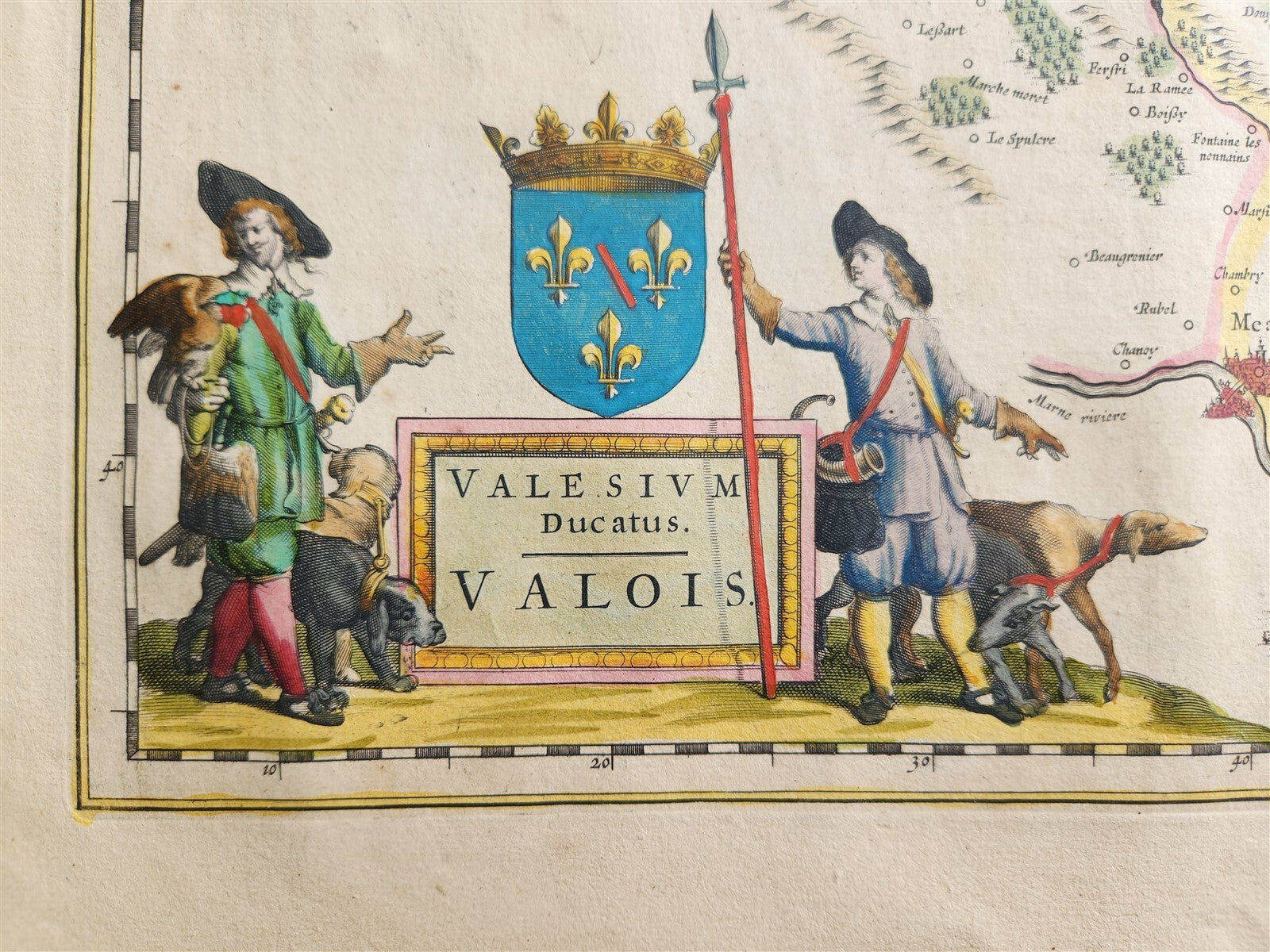 1640 MAP of DUCATUS VALOIS FRANCE by WILLEM BLAEU antique AUTHENTIC ha ...