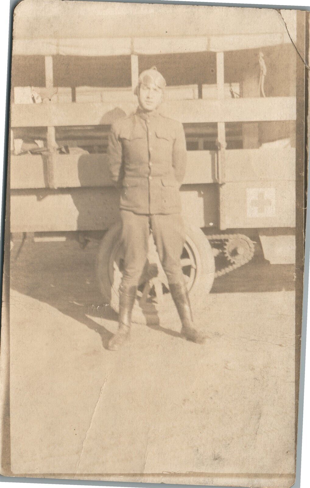 WWI ERA AMERICAN RED CROSS TRUCK DRIVER ANTIQUE REAL PHOTO POSTCARD RP ...